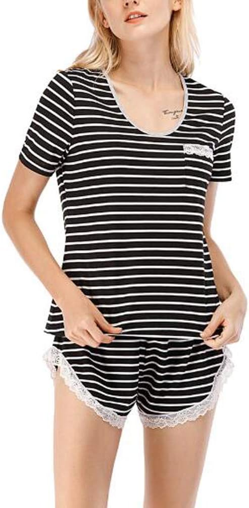 Women's Pajamas Short Summer Pajamas Shorty Set House Suit Floral Lace ...