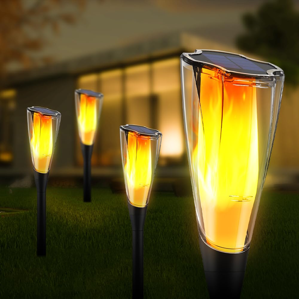 Ainostone Solar Torches for Outdoor Flickering Pack of 4 Solar Lights ...