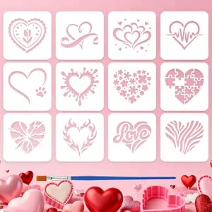 FINGERINSPIRE 12Pcs Heart-Shaped Painting Stencil with Paintbrush ...