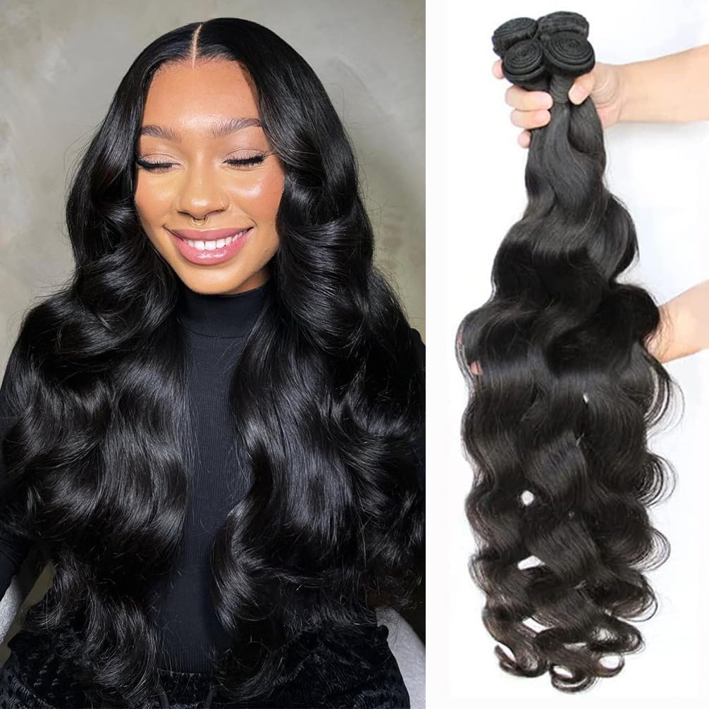 Amazon.com : FLPFLP Body Wave Bundles Human Hair 16 18 20 22 Inch 12A ...