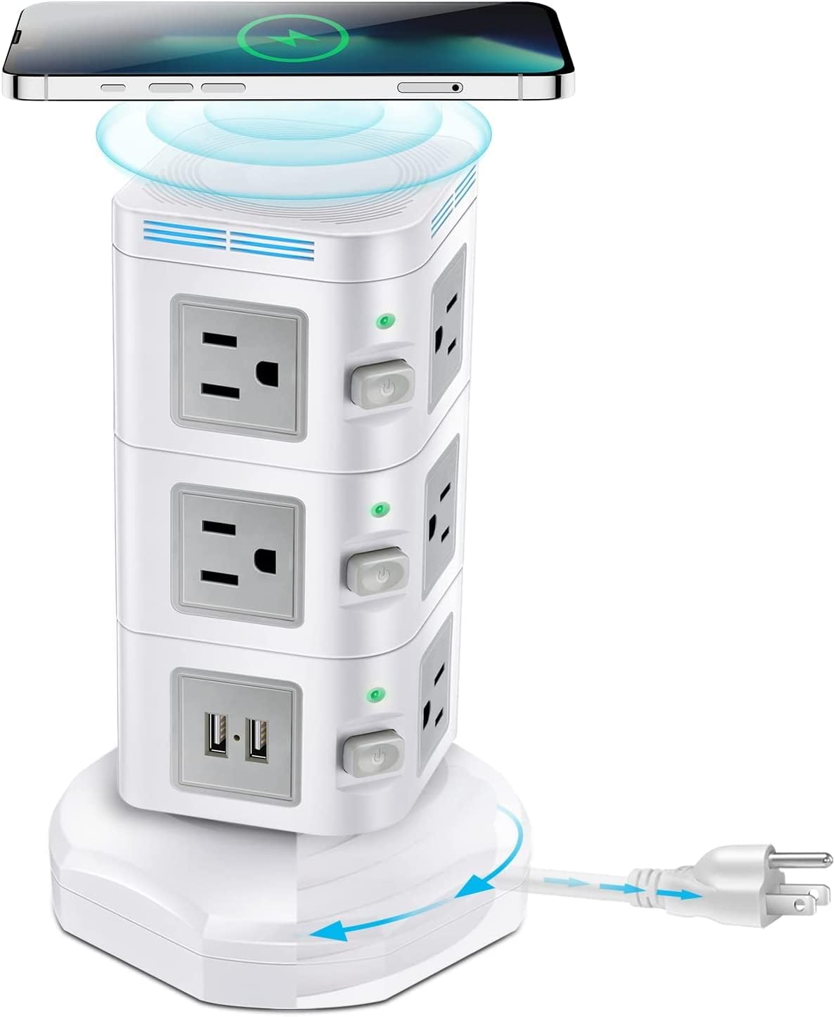 Amazon.com: Power Strip Tower with Fast Wireless Charger, ODOM 1800 J ...