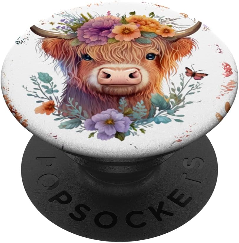 Amazon.com: Cute Baby Highland Cow Floral Scottish Cow Watercolor ...
