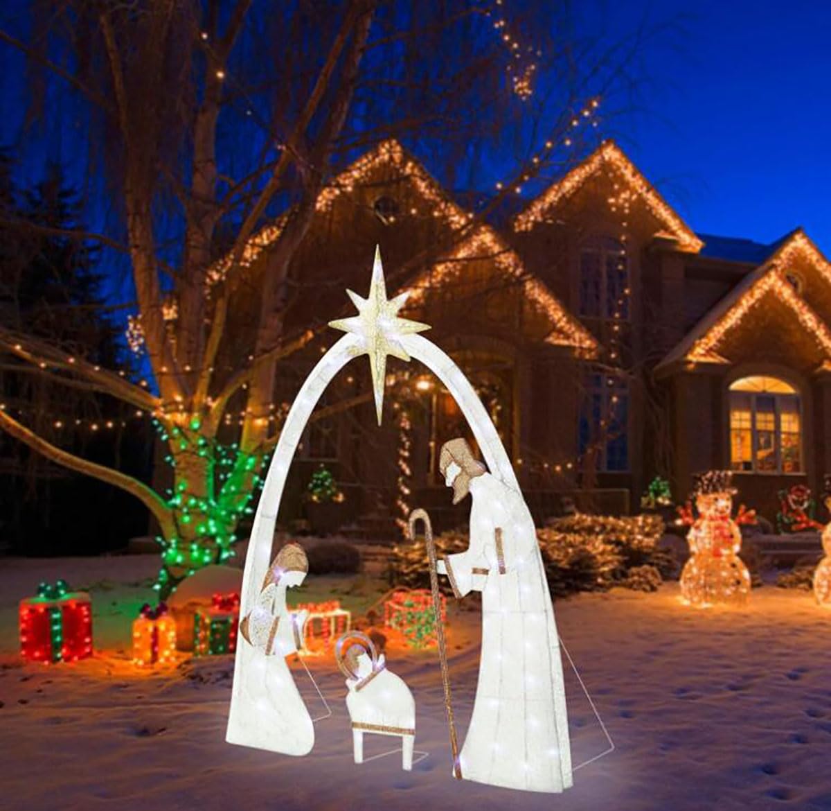 White Lighted Outdoor Nativity VEIKOUS 5ft LED Lighted Nativity Scene
