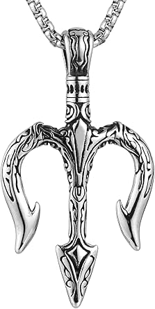 HZMAN Men Vintage Poseidon Trident Necklace, Ancient Greek Mythology Amulet Pendant, Metal, No ...