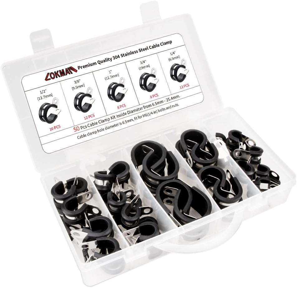 Cable Clamp Assortment Kit, LOKMAN 50 Pieces Stainless Steel Cushion ...