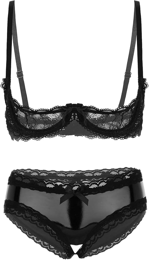 Aislor Damen Sexy Dessous Set Spitzen Ouvert BH Büstenhebe Offen Schritt String Slip Reizvolle ...
