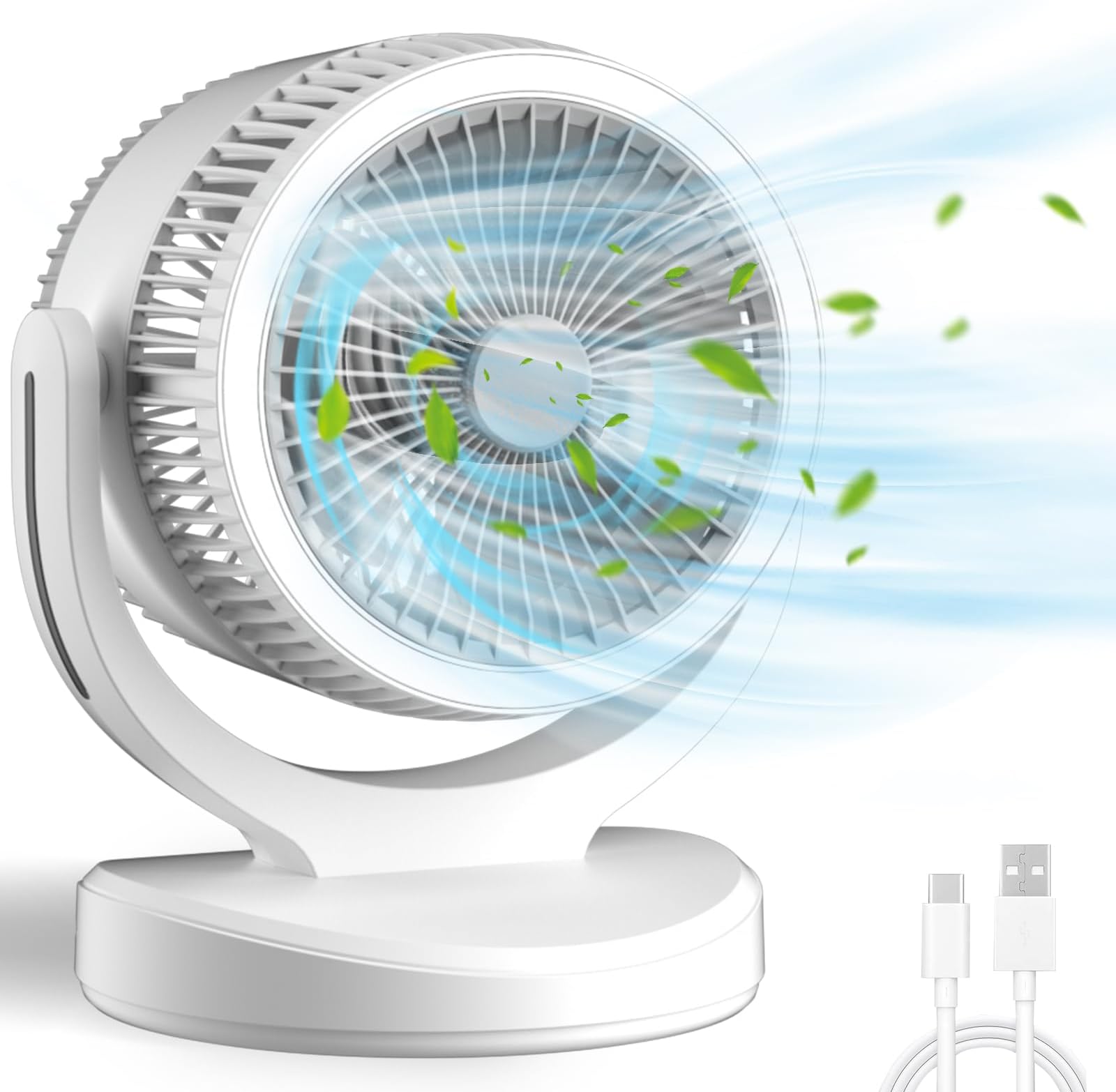 Ventilador de Escritorio Recargable, 【Hoja Grande De 9 Capas, Súper ...