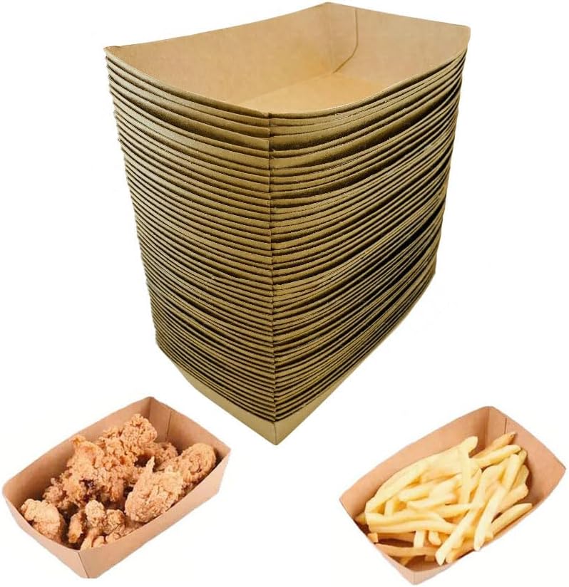 nuumee 50 Brown Kraft Paper Cardboard Food Trays, Oil Proof Takeaway ...