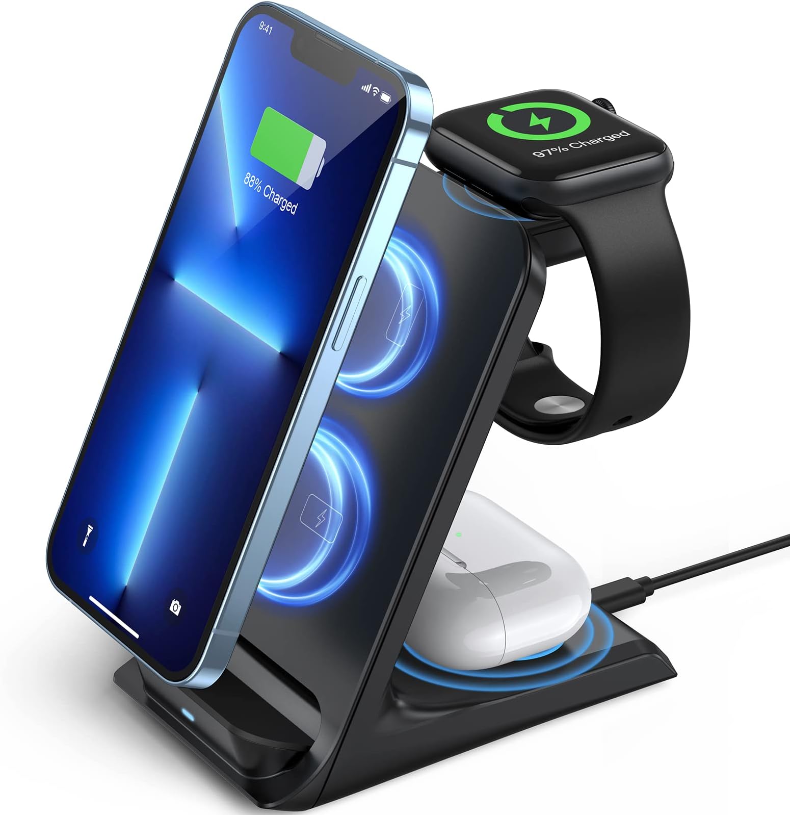 Chargeur Induction Station,5 en 1 Réveil avec Chargeur sans Fil,7 ...