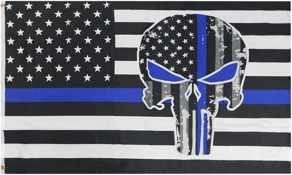 Amazon.com : USA Thin Blue Line Police Demon Skull Premium Quality ...