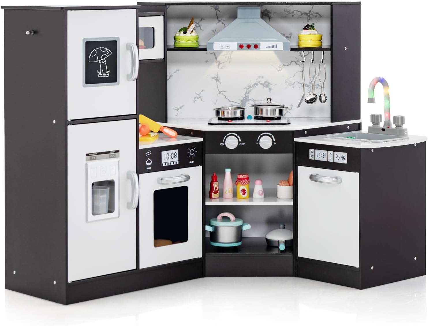 Amazon.com: HONEY JOY Corner Kids Kitchen Playset, Modular Wooden Play ...