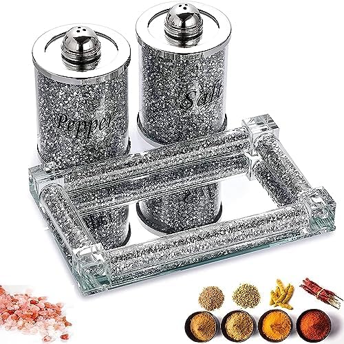 Amazon.com: Crystal Salt and Pepper Shakers Set with Tray,Sparkly ...