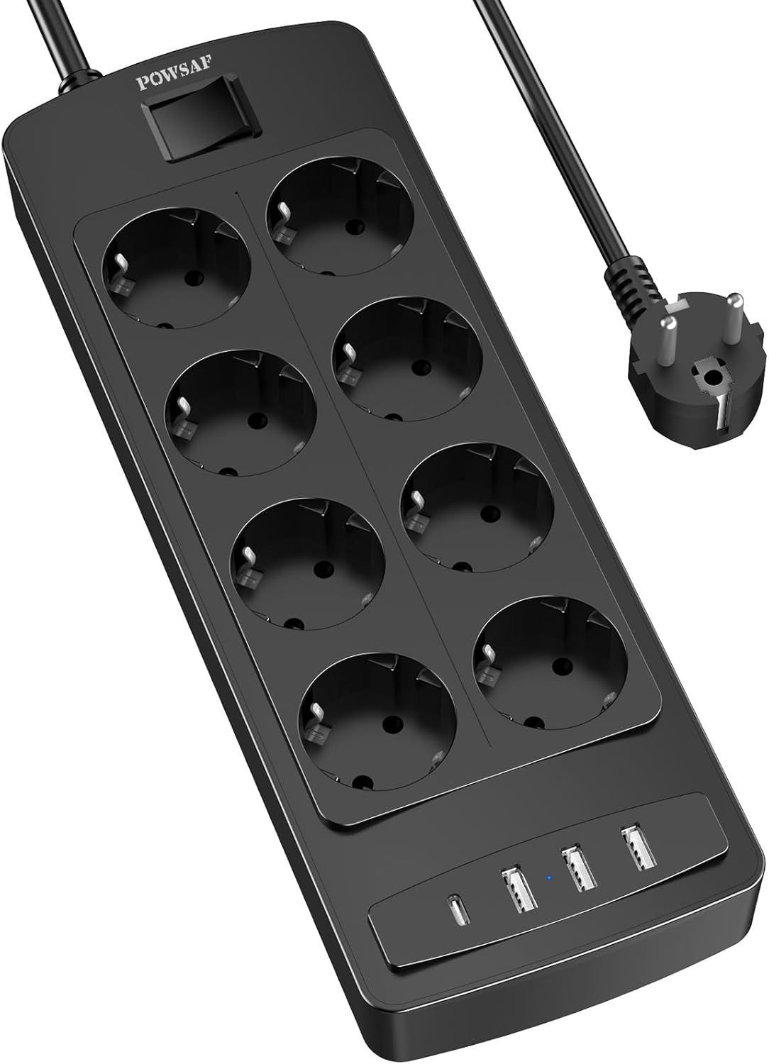 POWSAF 8-Way Power Strip with 4 USB Power Strip with Switch, Multi ...