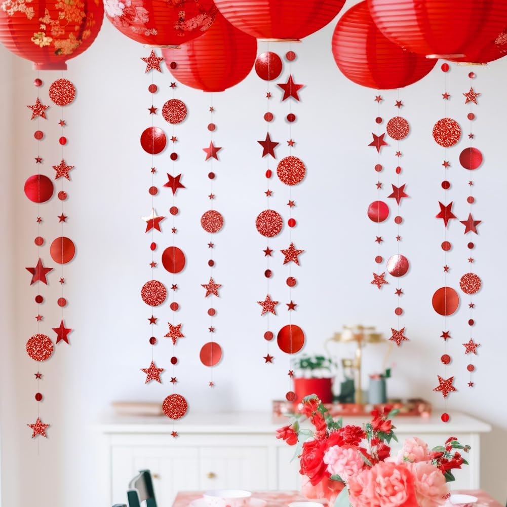 Amazon.com: Decor365 Twinkle Star Garland Glitter Red Party Decorations ...