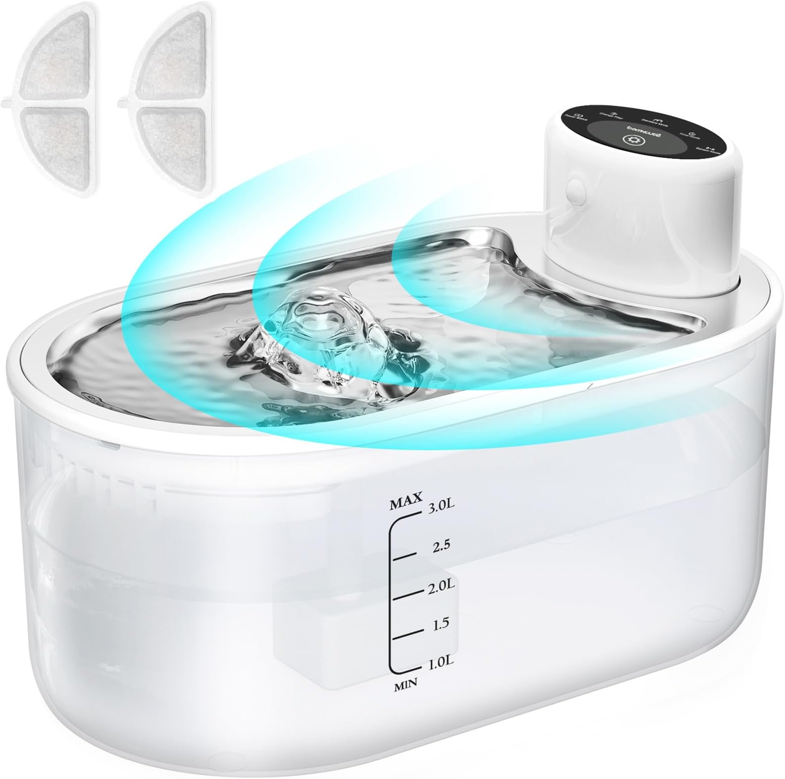 TOMXCUTE 3L Cat Fountain Cordless, 5000mAh battery operated drinking ...