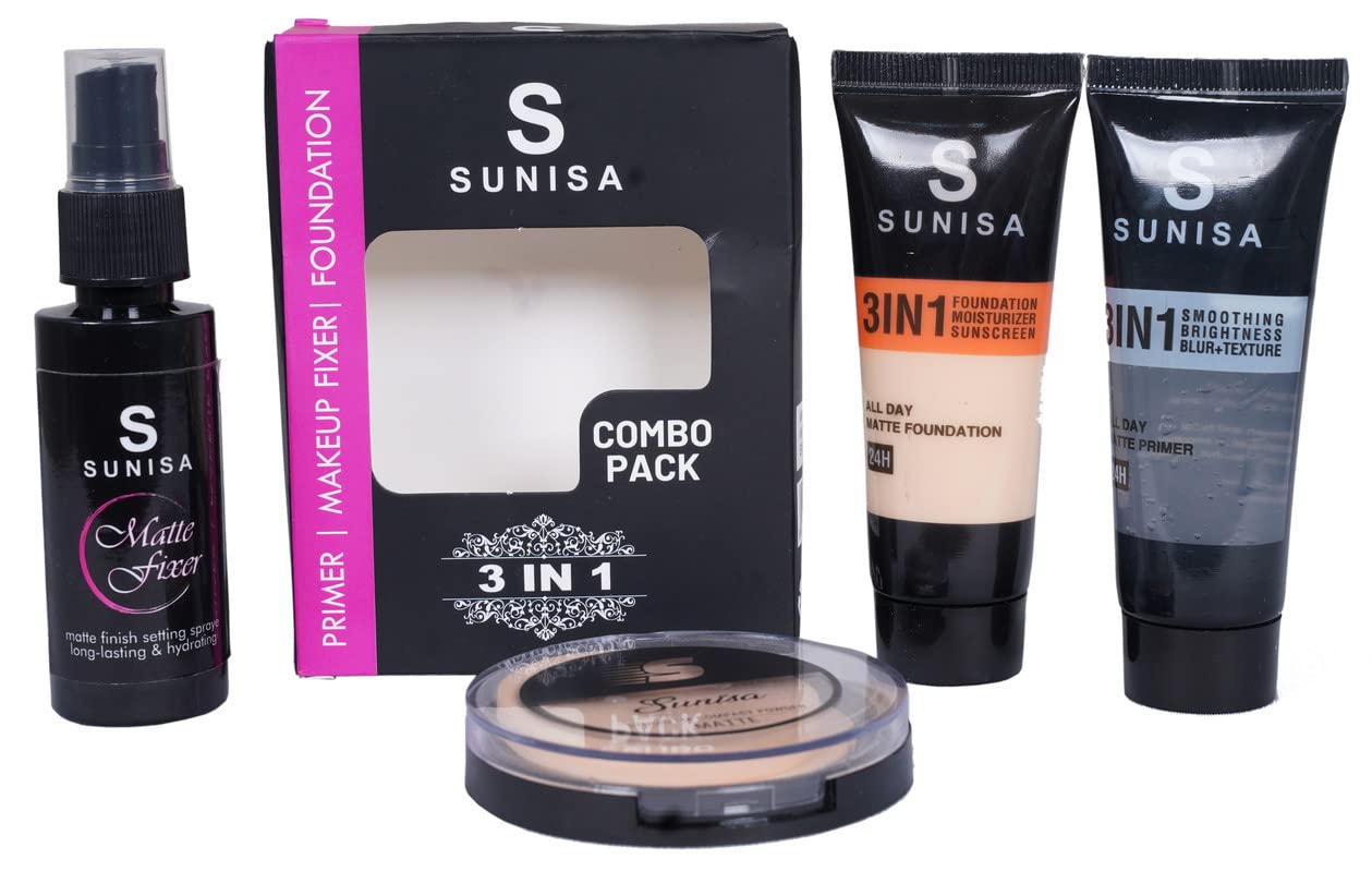 Buy SUNISA Makeup Combo Kit 4 in 1 1Primer, 1Fixer, Foundation and Face Compact Powder For Women ...