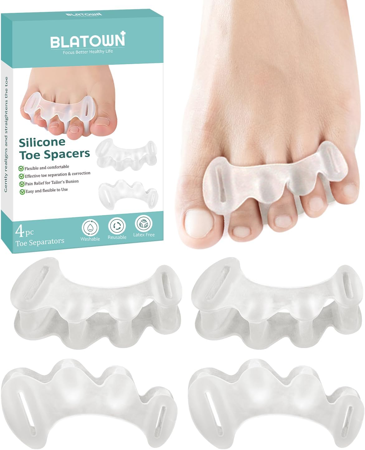 Amazon.com: 2 Pair Bunion Toe Separators Toe Spacers for Feet Women Men ...