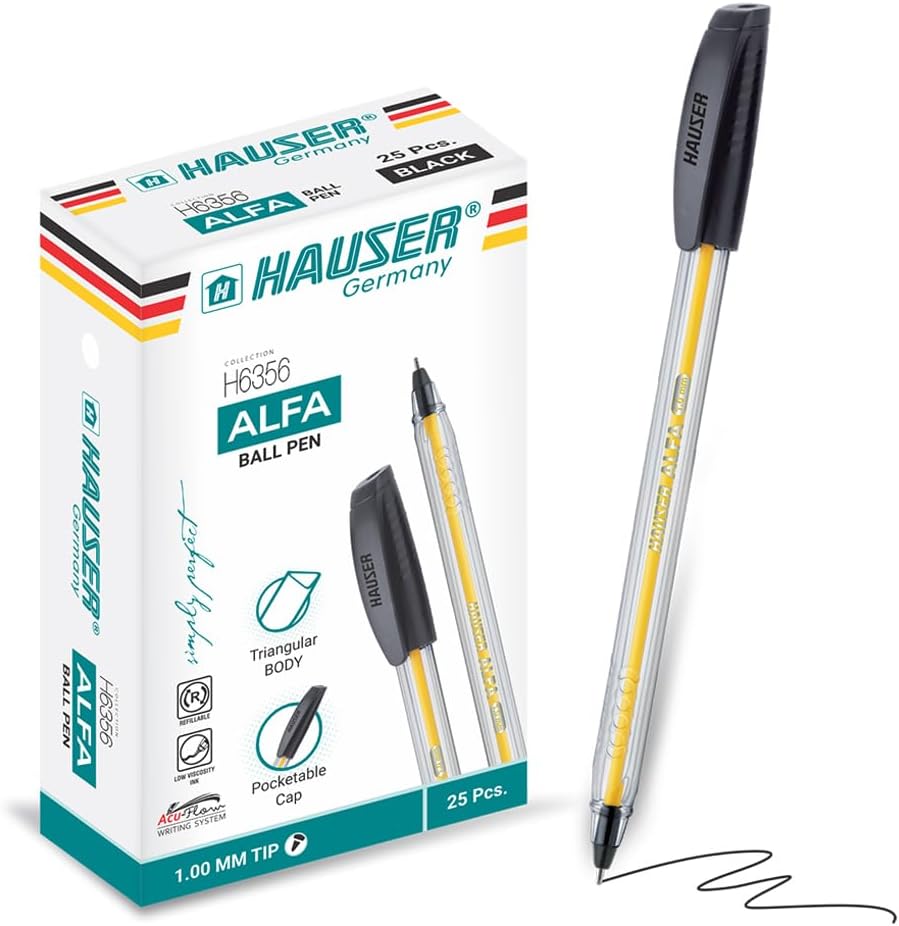Amazon.com : HAUSER Alfa Ballpoint Pens, Black Ink, 1.0 mm Tip ...