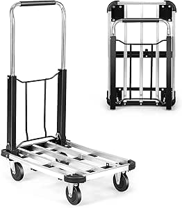 COSTWAY 150kg Folding Platform Trolley, 4 Wheels Aluminum Rolling Dolly ...