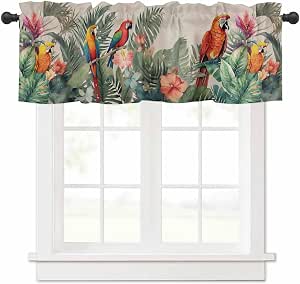 Amazon.com: Valance Curtains for Kitchen Window Parrot Bird Branch ...