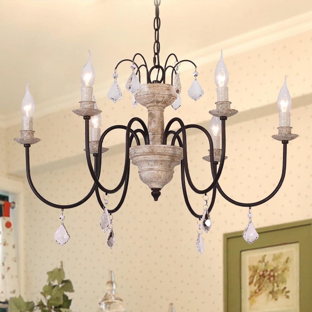 OSAIRUOS Retro French Chandelier White Distressed Wood Rust Metal Arms ...