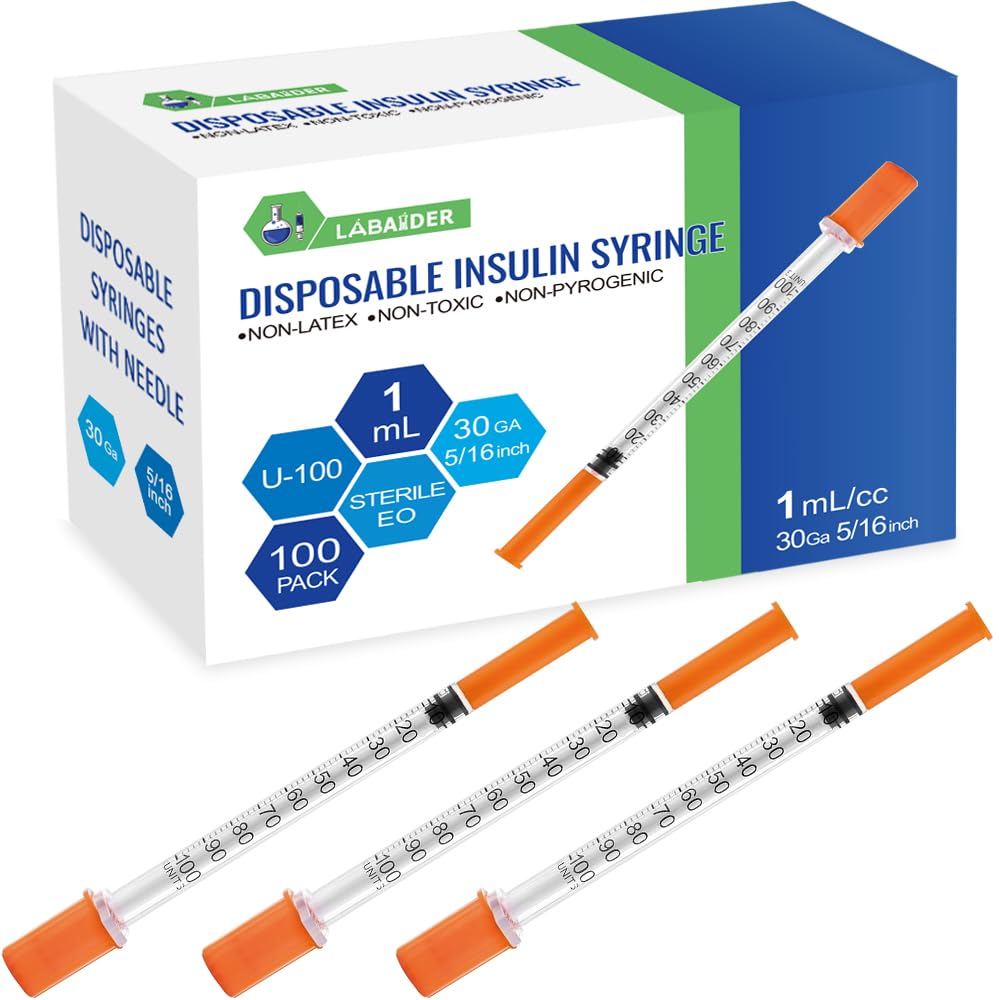 Amazon.com: 100 Pack Disposable Insulin Syringe 1ml Syringes with 30Ga ...