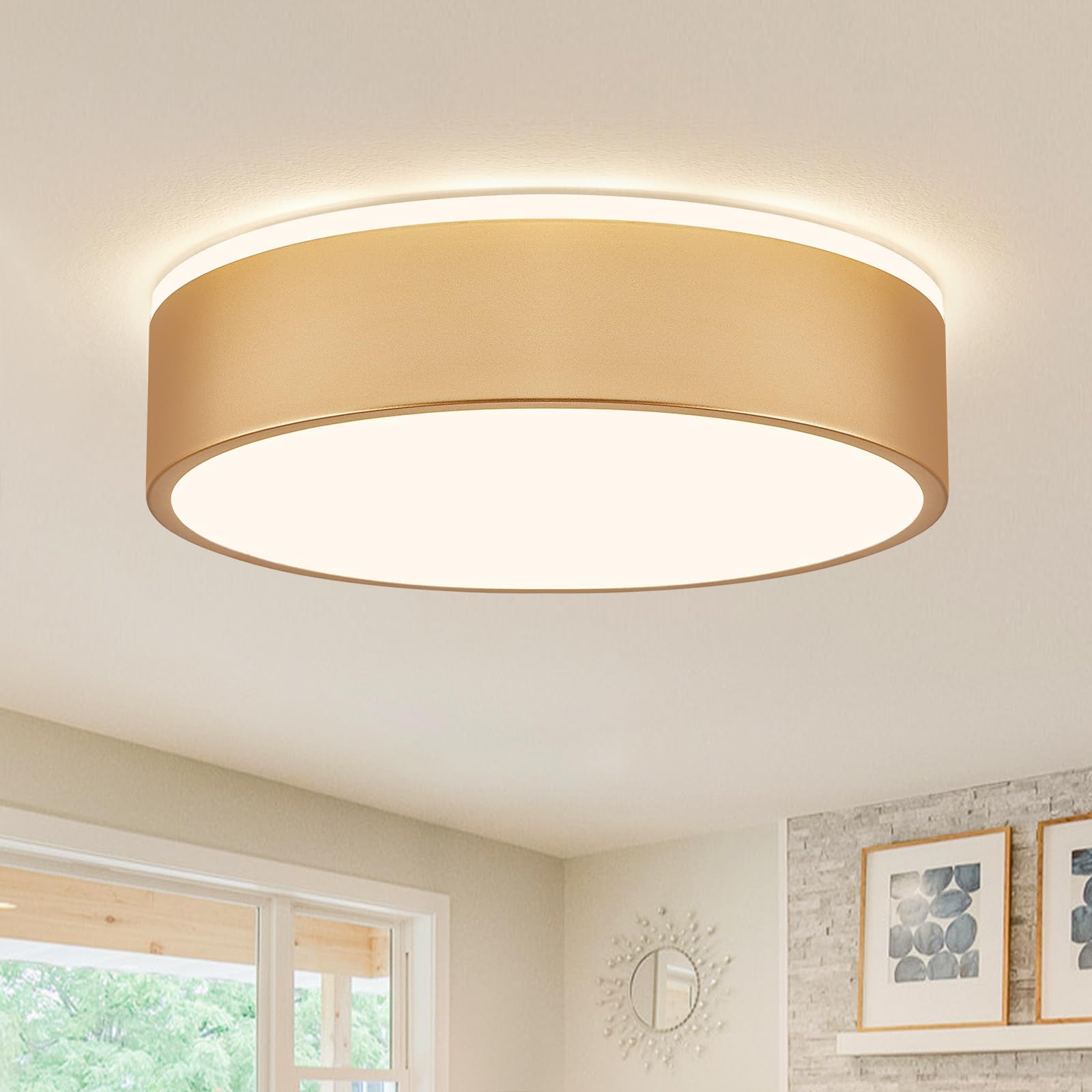 SOTTAE 9 Inch Brushed Gold Metal Flush Mount LED Ceiling Light,3000K ...