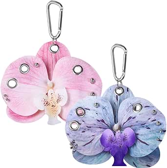 2PCS Phalaenopsis Orchid Flower Keychains for Women Pink Purple Flower ...