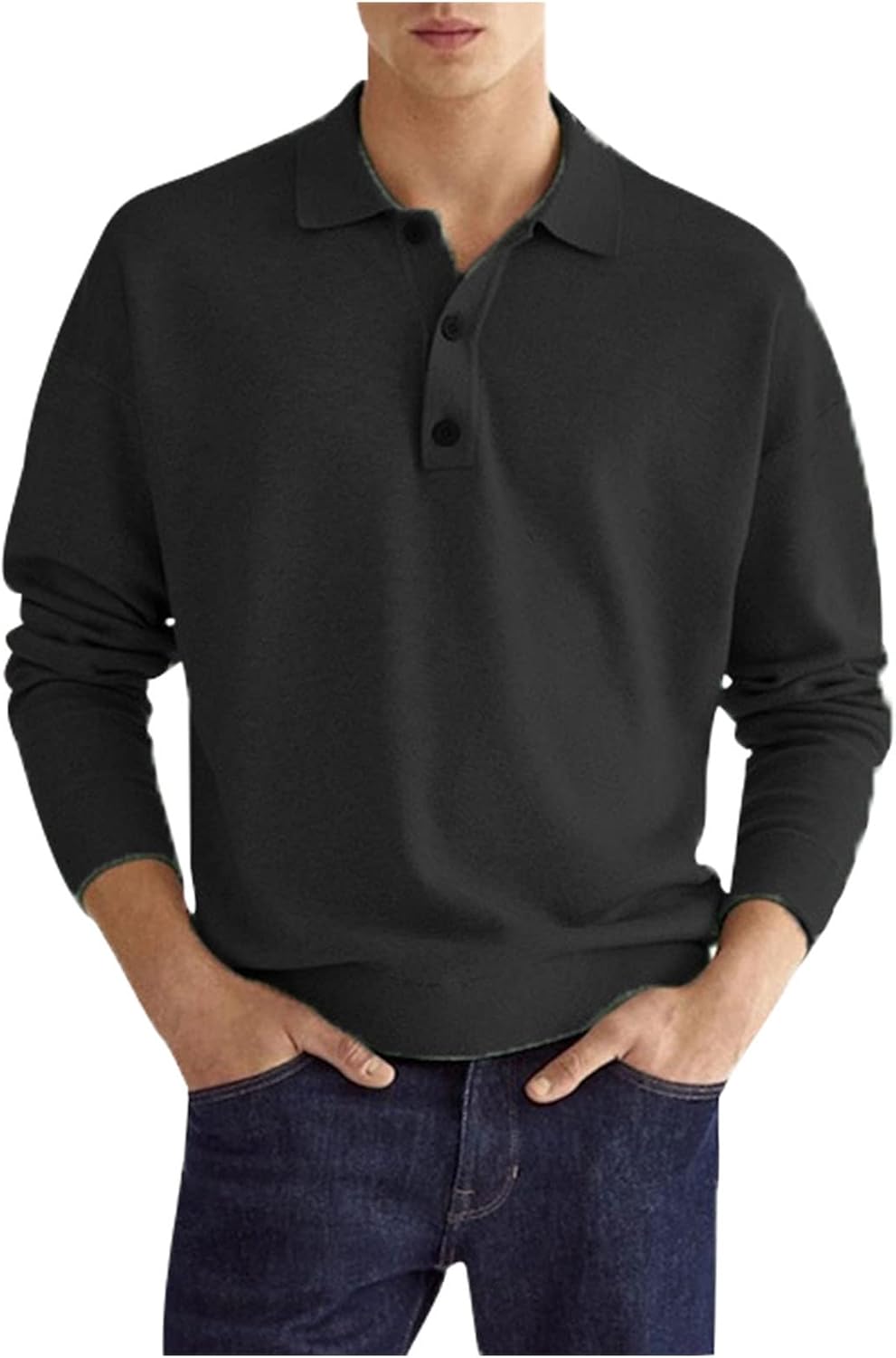 Mens Long Sleeve Polos Shirts Fashion Classic Button up Golf Shirts ...