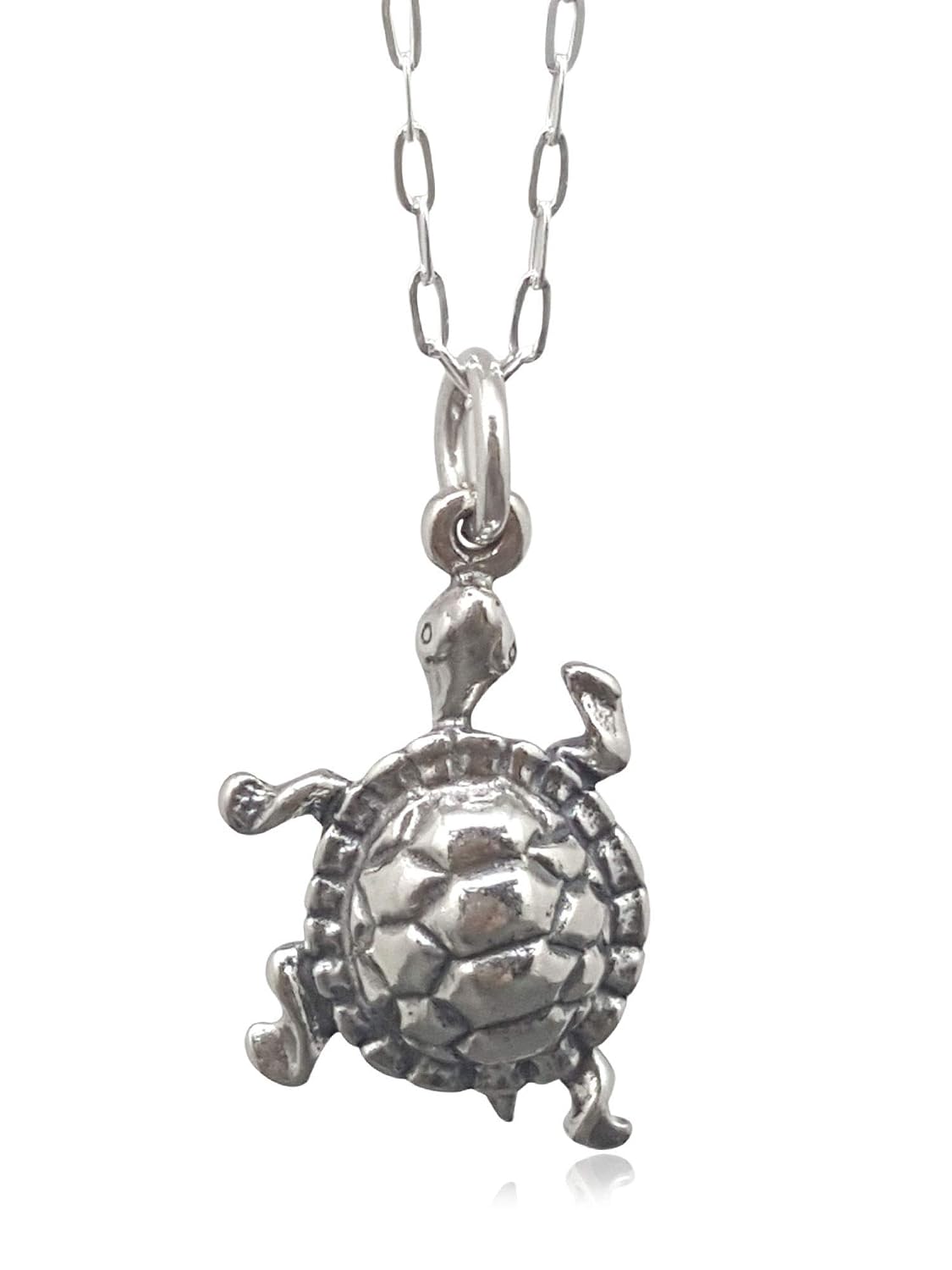 Amazon.com: Sterling Silver Box Turtle 3D Charm Necklace, 18 ...