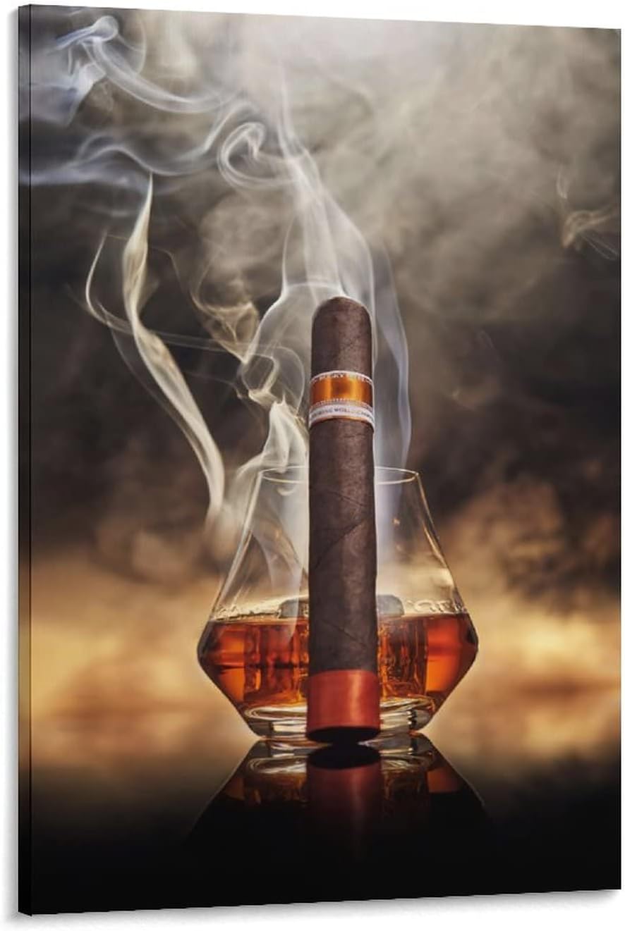 Amazon.com: FNFDKDK Cigar Whiskey Canvas Poster Wall Art Still Life ...