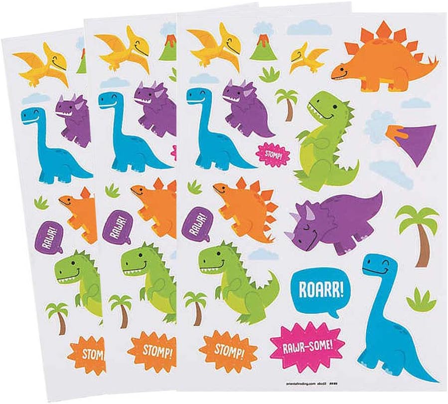Amazon.com: Dinosaur Sticker Sheets - 5"x7" | Assorted Colors and ...