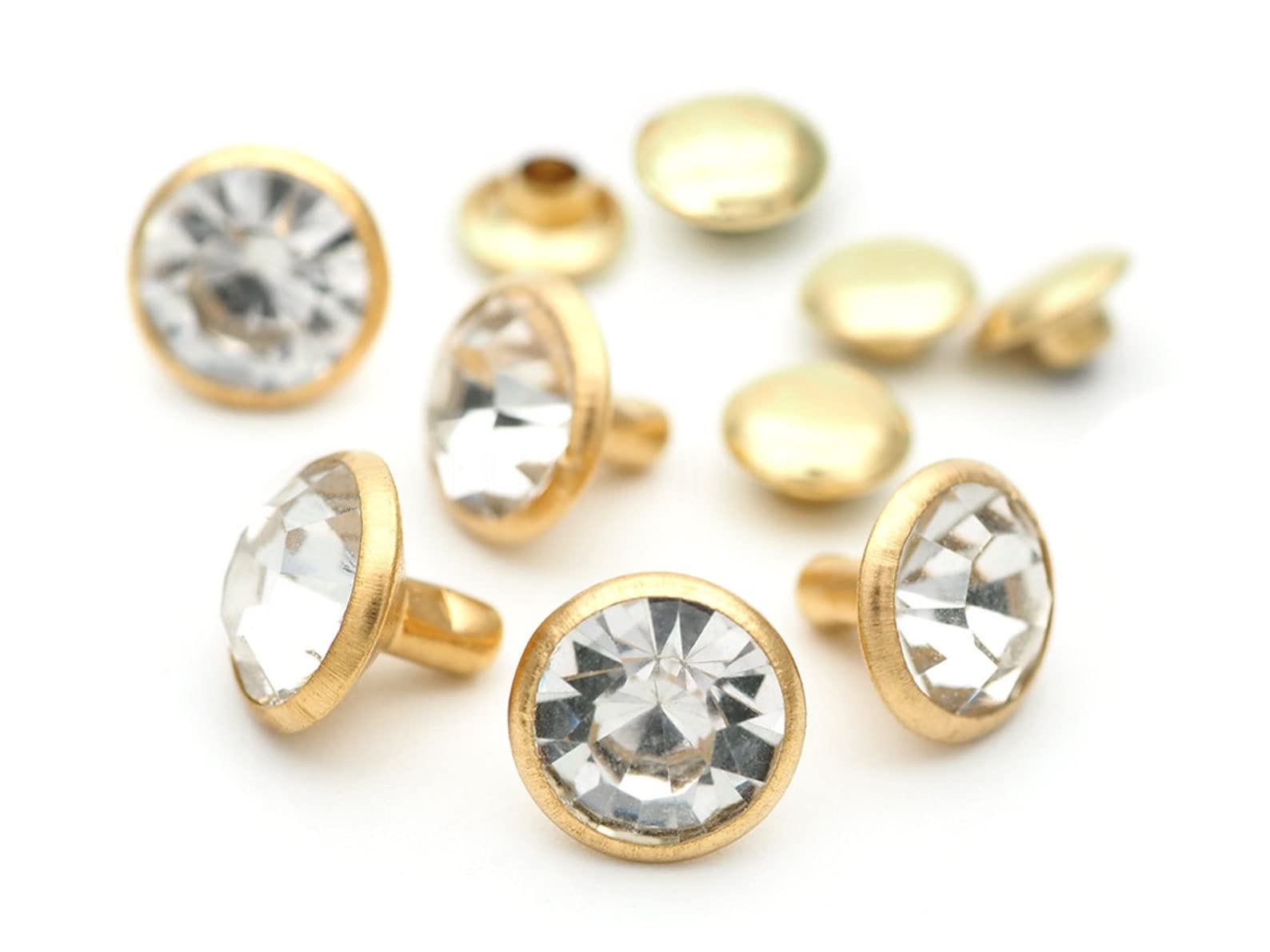 Amazon.com: CRAFTMEMORE 50 Sets White Clear Rhinestone Rivets Crystal ...