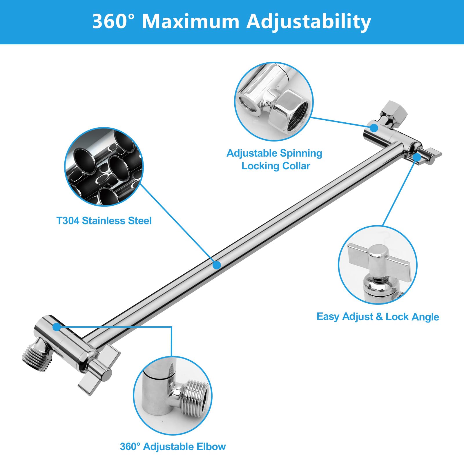 Snapklik.com : Lordear Shower Extension Arm 16 Inch - Chrome Shower ...