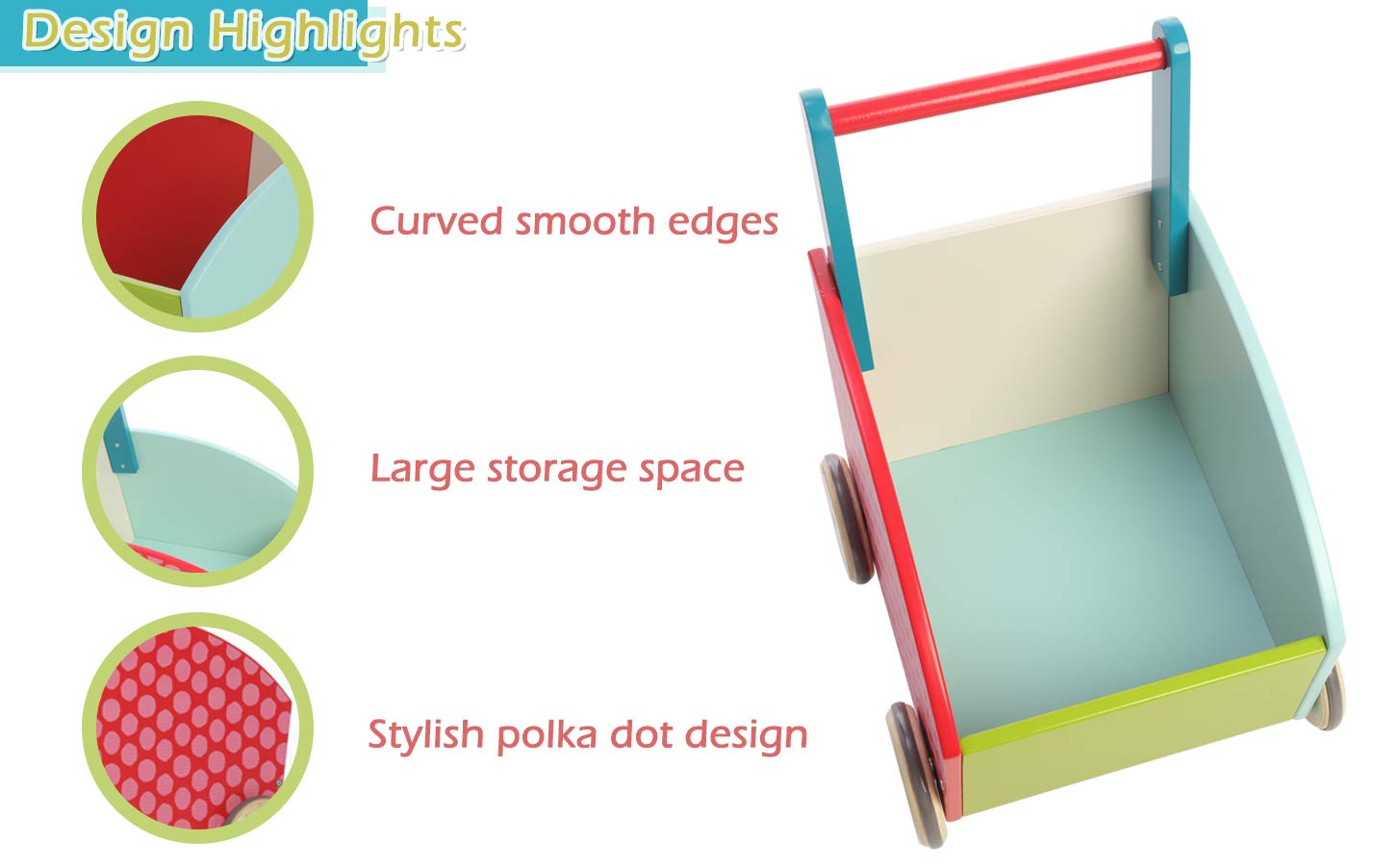 labebe - Baby Walker, Push Along Toy for 1-3 Year Old, Wooden Wagon for ...