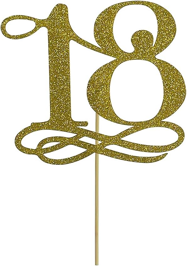 Amazon.com: Gold Glitter Number 18 Cake Topper - Happy 18th Birthday ...