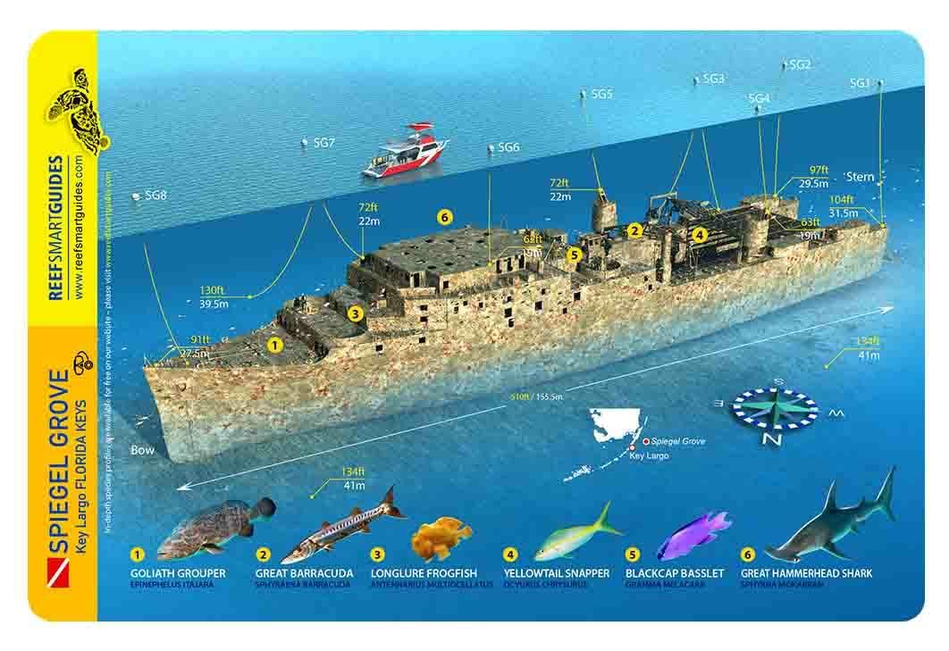 Spiegel Grove Wreck Key Largo Florida Waterproof Dive Card: Reef Smart ...