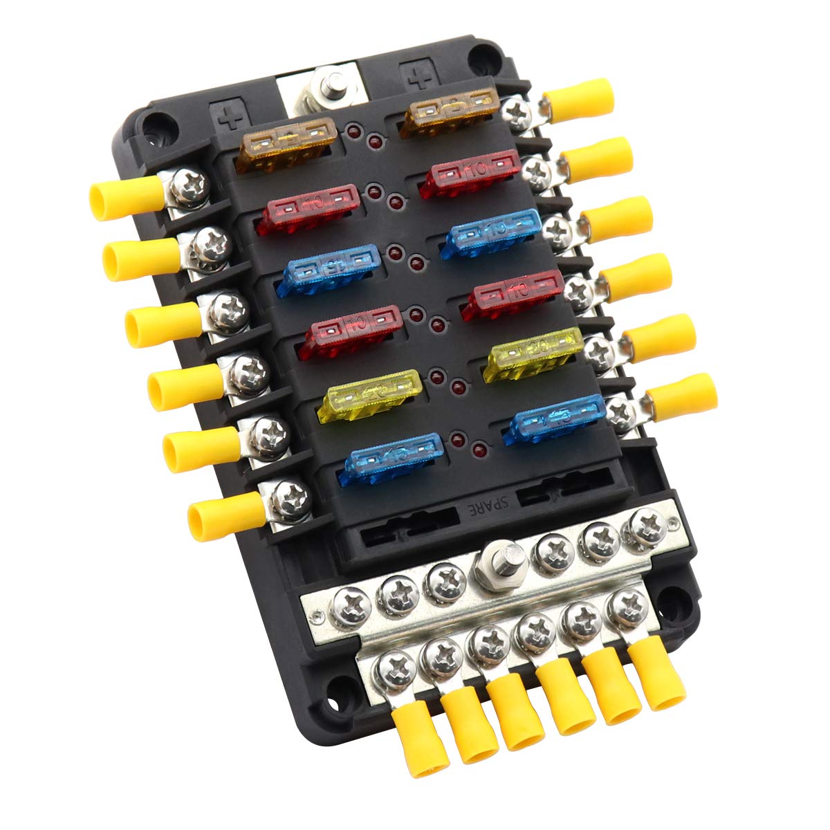 12 Ways Fuse Box with Negative Bus Bar 12V 24V DC Blade Fuse Blocks 12 ...