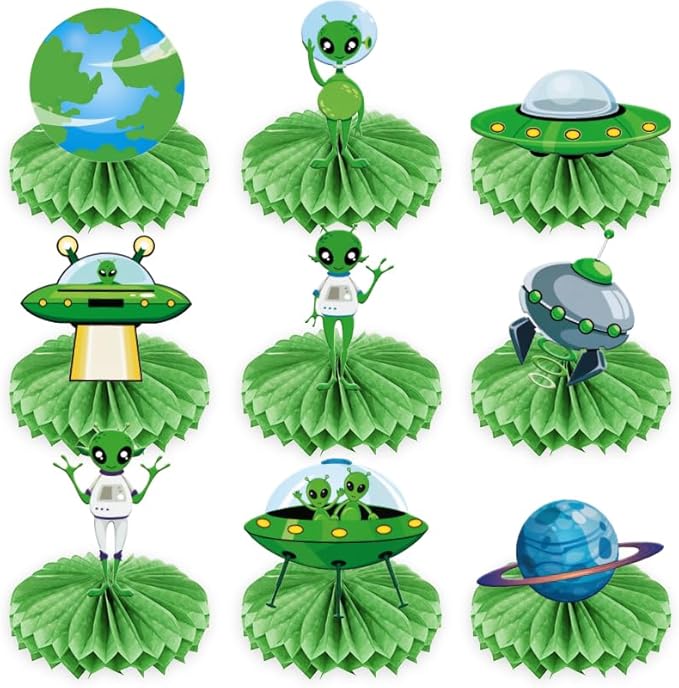 Amazon.com: 9 Pcs Alien Party Decorations Honeycomb Centerpiece Table ...