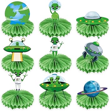 Amazon.com: 9 Pcs Alien Party Decorations Honeycomb Centerpiece Table ...