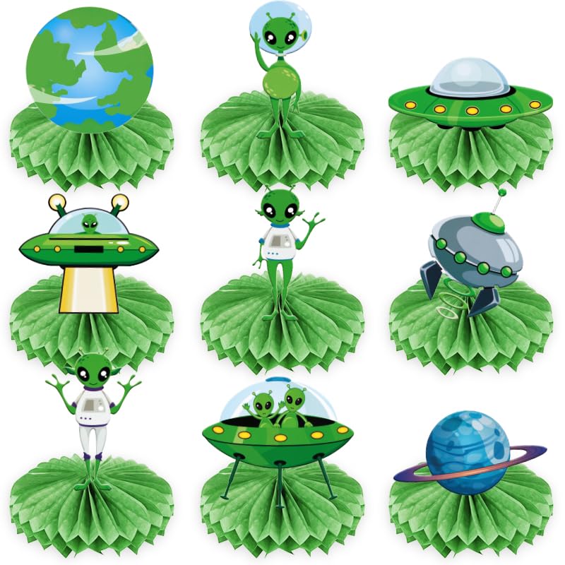 Amazon.com: 9 Pcs Alien Party Decorations Honeycomb Centerpiece Table ...