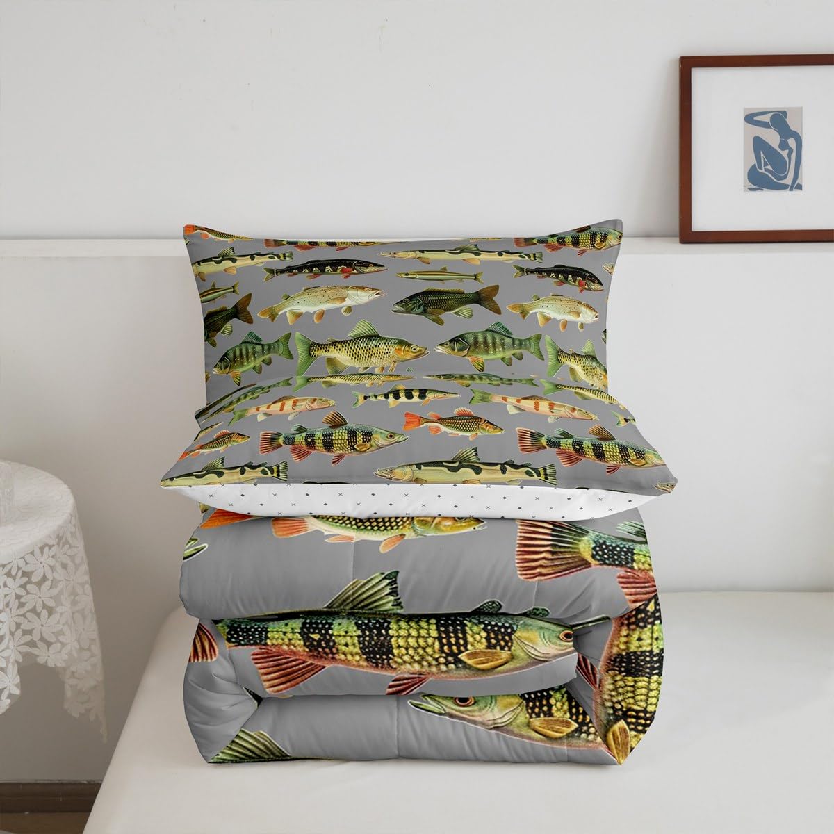 Fishing Bedding Set Feelyou Bass Fish Comforter Set Full Size Fishing ...
