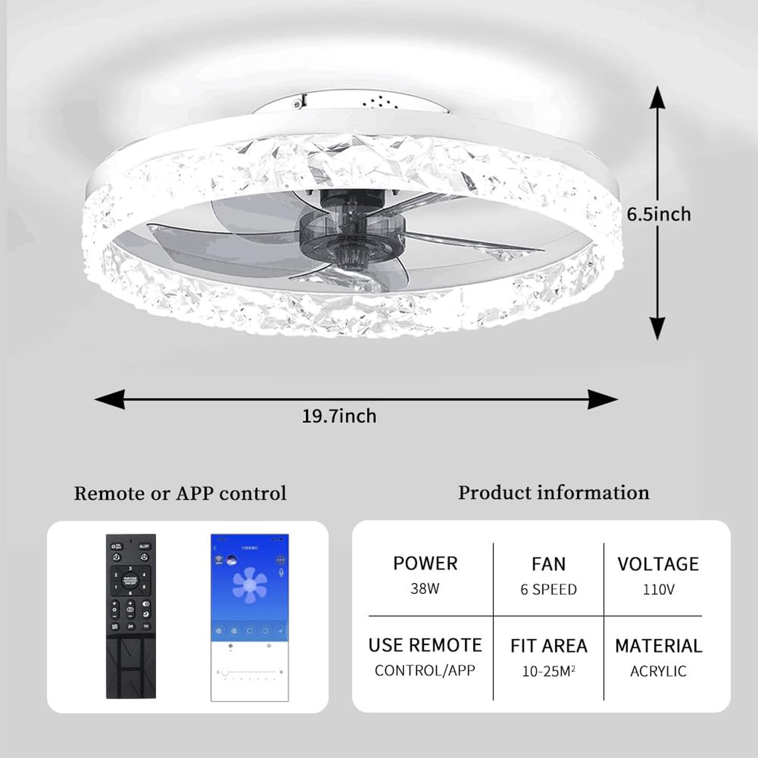 Pang Pang 19.7" Flush Mount LED Dimmable Ceiling Fans with Light ...