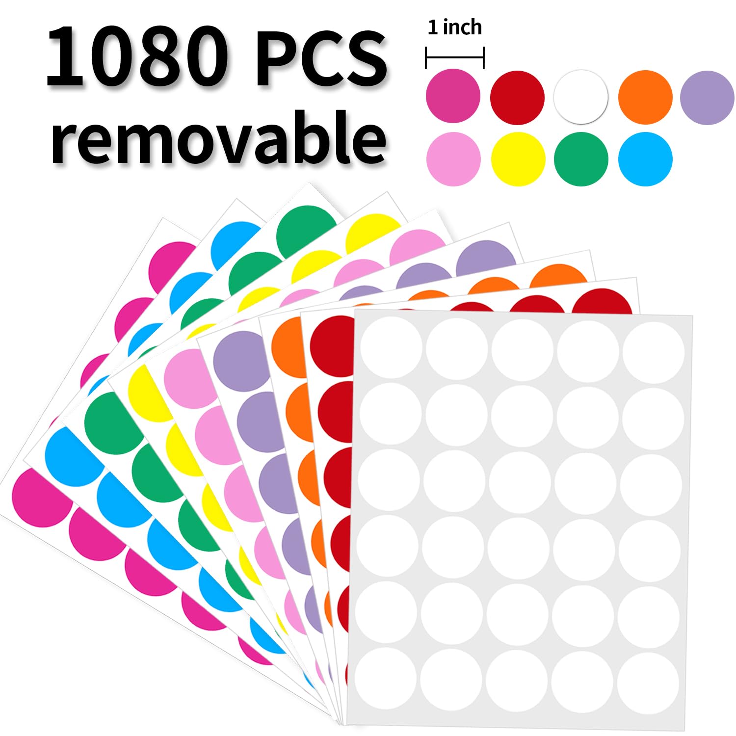 Snapklik.com : Yeachlaing 1 Inch Removable Color Code Dot Sticker Round ...