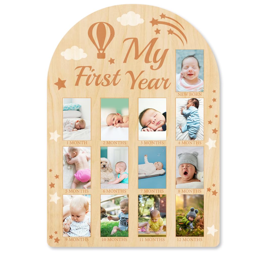 Amazon.com: ORIGACH My First Year Baby Growth Photo Display Wood Board ...
