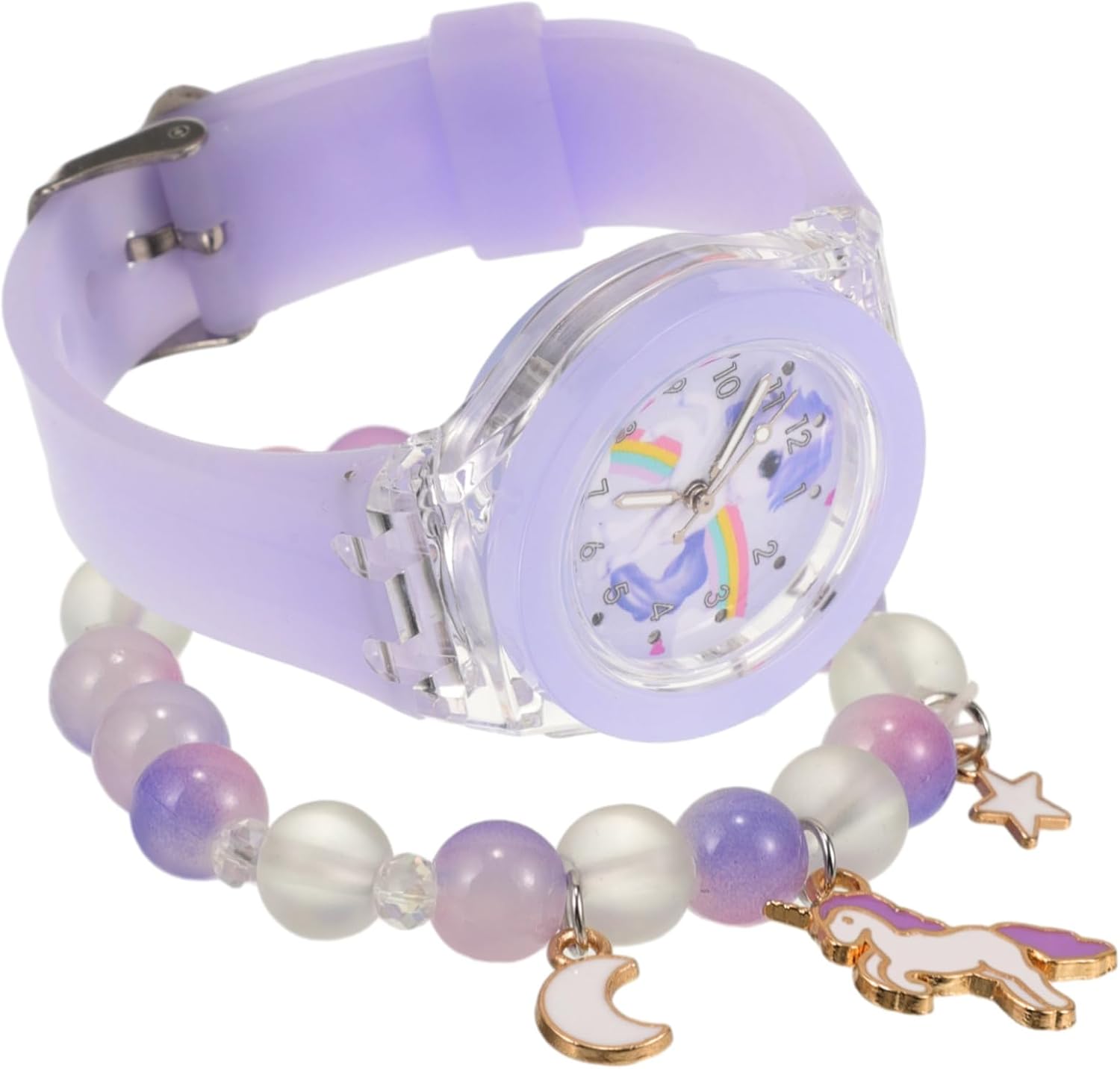 Amazon | Luxshiny 1 セット シリコンルミナスウォッチ 女の子のユニコーンジュエリー 3d漫画の時計 暗闇で光る時計 子供用腕時計 レインボーブレスレット キッズナイトライト ...