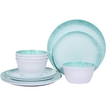 Amazon.com | Melamine Dinnerware Set - 12 Piece Plates and Bowls Sets ...