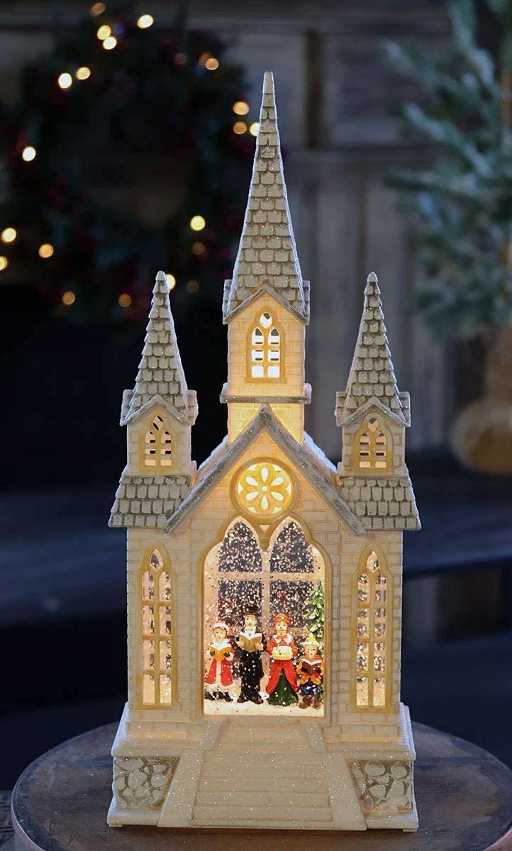Gerson Lighted Water Lantern Church with Carolers in Swirling Glitter ...
