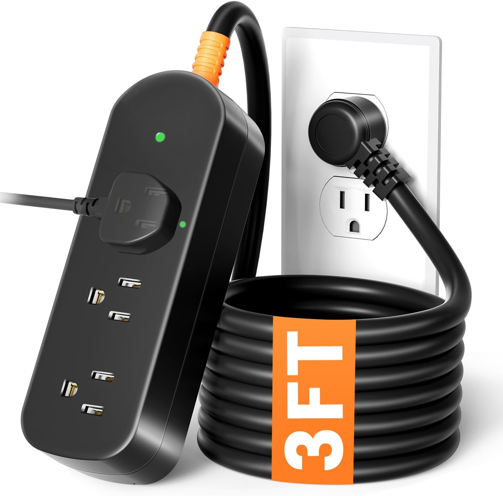 Amazon.com: Short Extension Cord, 3 Outlets 3ft Extension Cord, 1875W ...