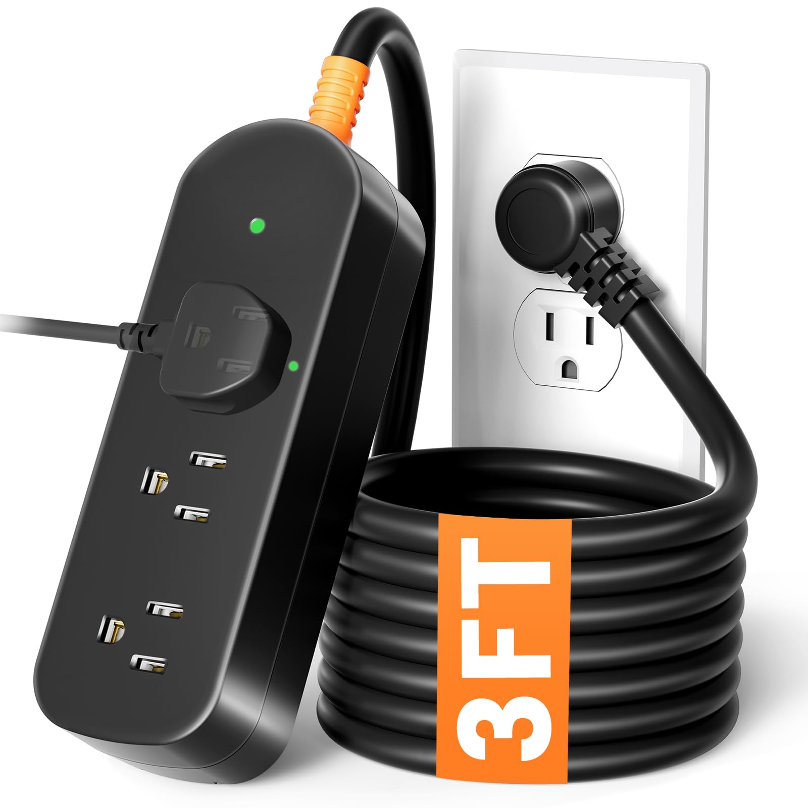 Amazon.com: Short Extension Cord, 3 Outlets 3ft Extension Cord, 1875W ...